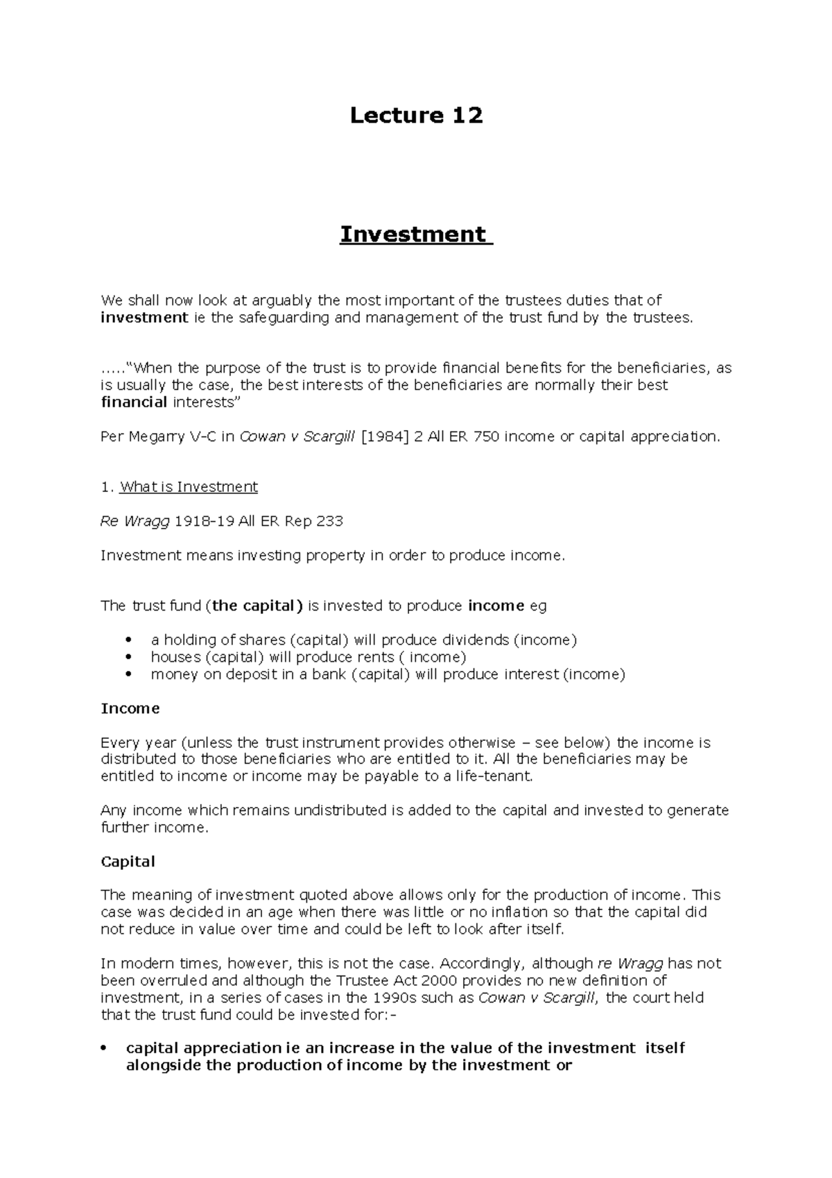 Lecture 12 Investment 1 - Lecture 12 Investment We shall now look at ...