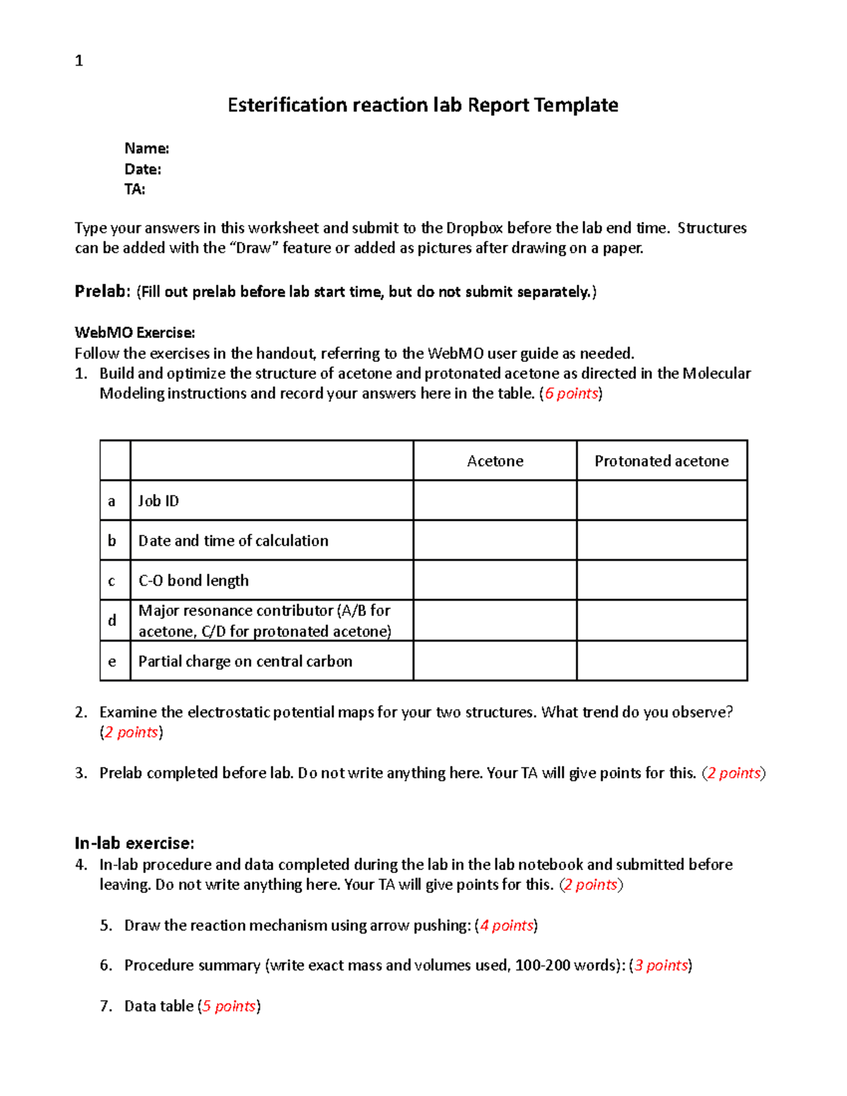 222-2114 Esterification Lab Report Template - 1 Esterification reaction lab Report Template Name ...
