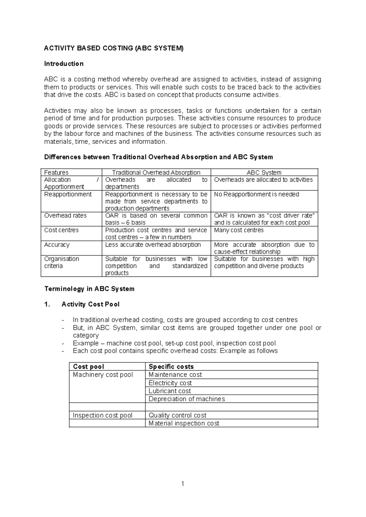 Study NOTE PART 2 - ABC Costing 1 - ACTIVITY BASED COSTING (ABC SYSTEM ...