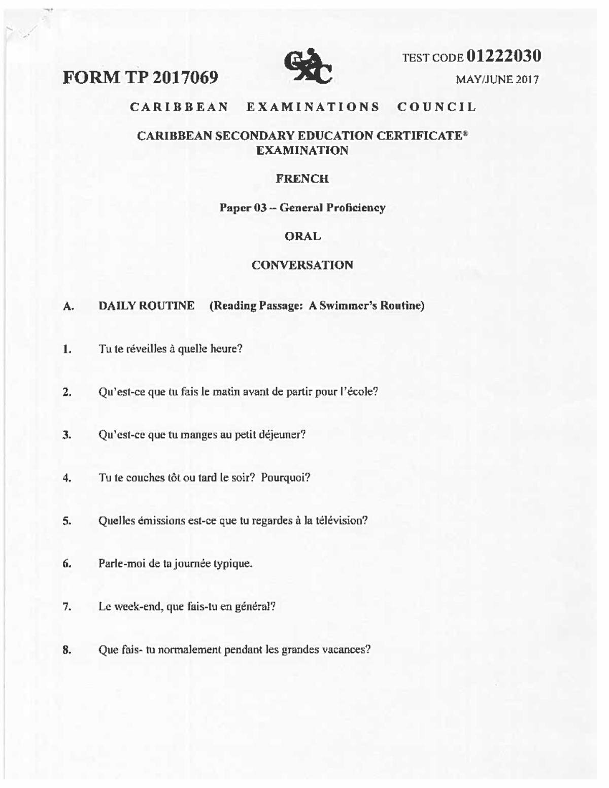 June 2017 - Conversations Fr - Csec syllabuses - Studocu