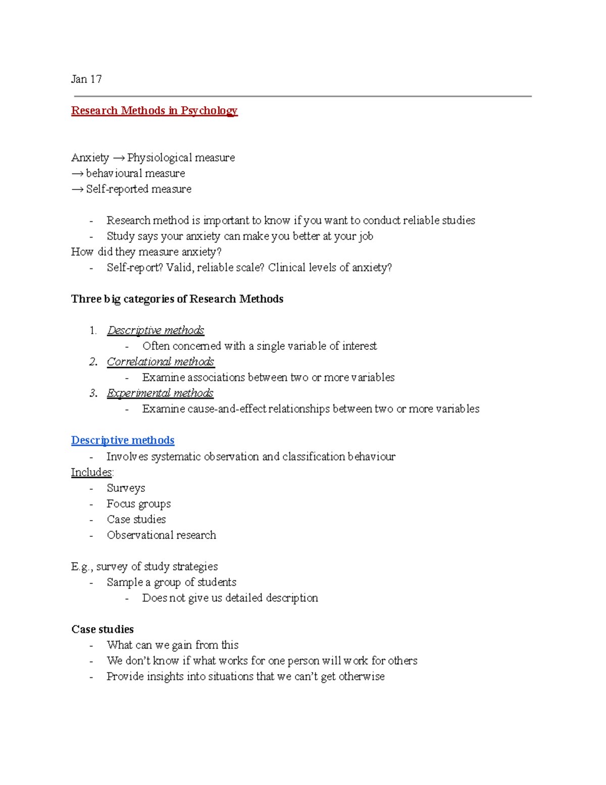PSY100 Week 2 Lecture TU - Jan 17 Research Methods in Psychology ...
