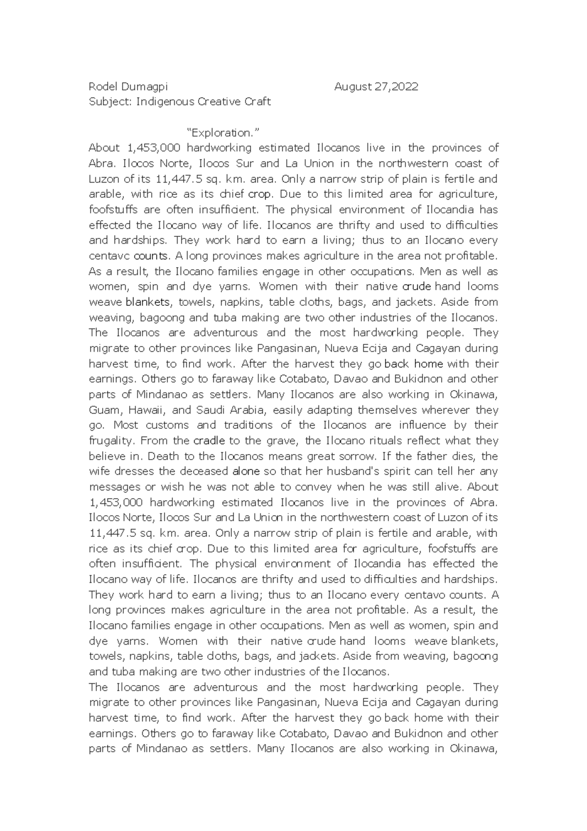 Dumagpi,Rodel ( Exploration) - Rodel Dumagpi August 27, Subject ...