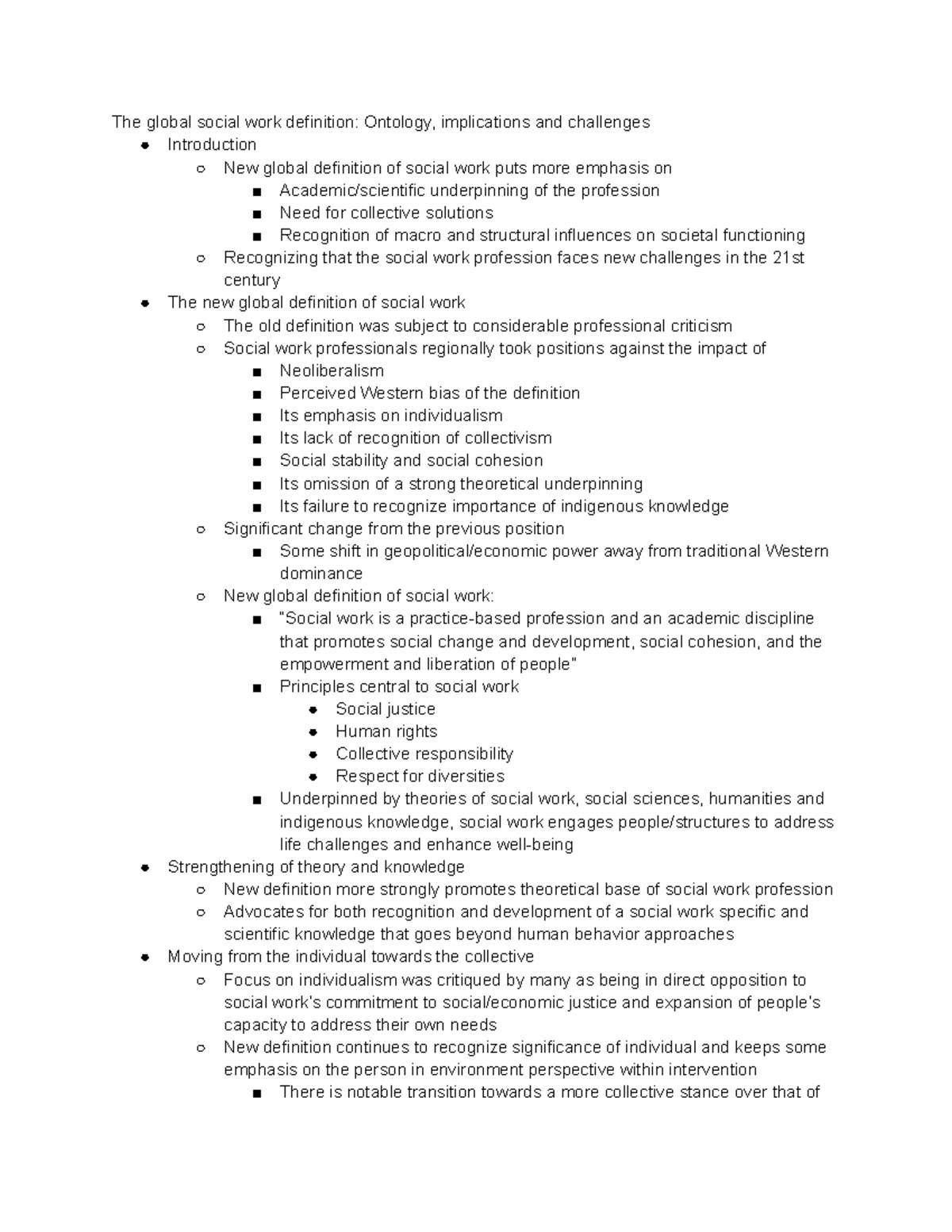 Notes on Reading: The global social work definition: Ontology ...