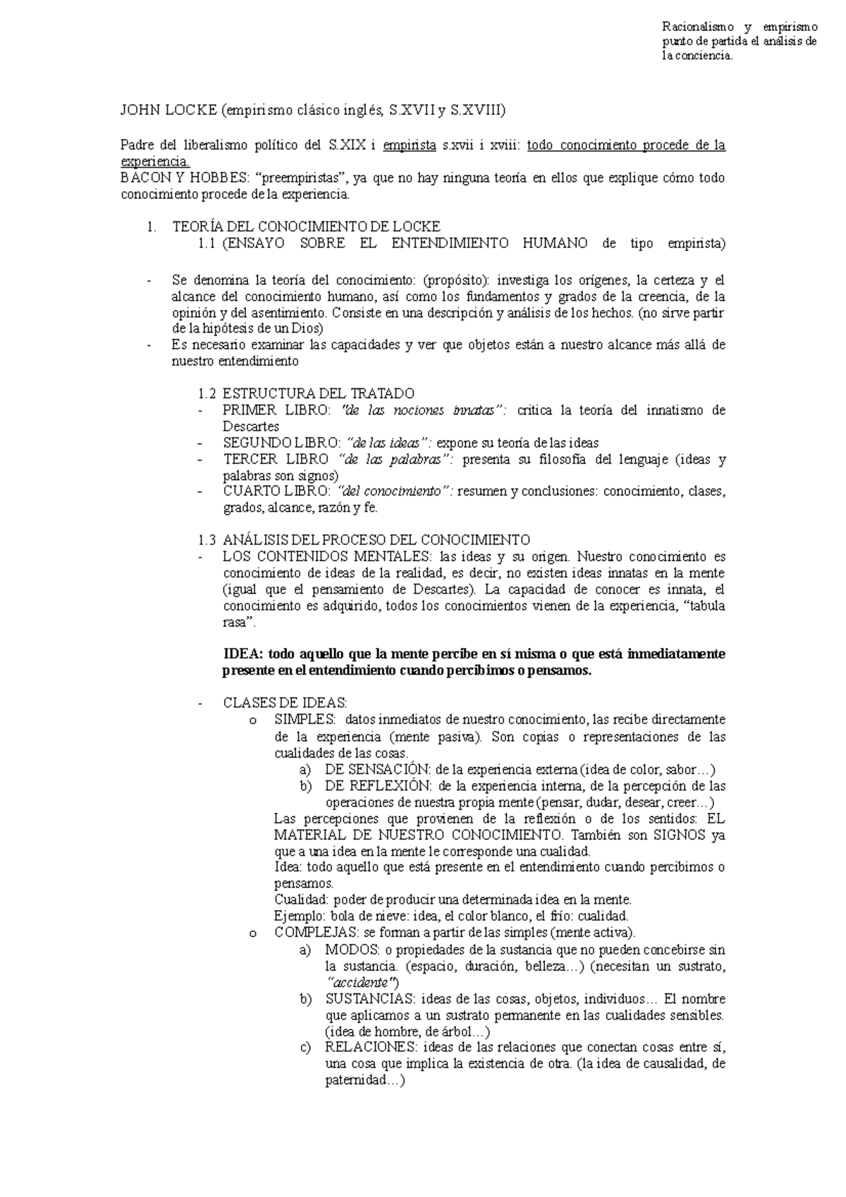 JOHN Locke - apuntes filosofo - JOHN LOCKE (empirismo clásico inglés, S ...