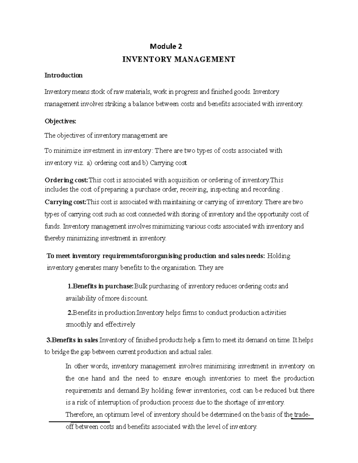 Inventory Management And Receivable Management Module 2 Inventory