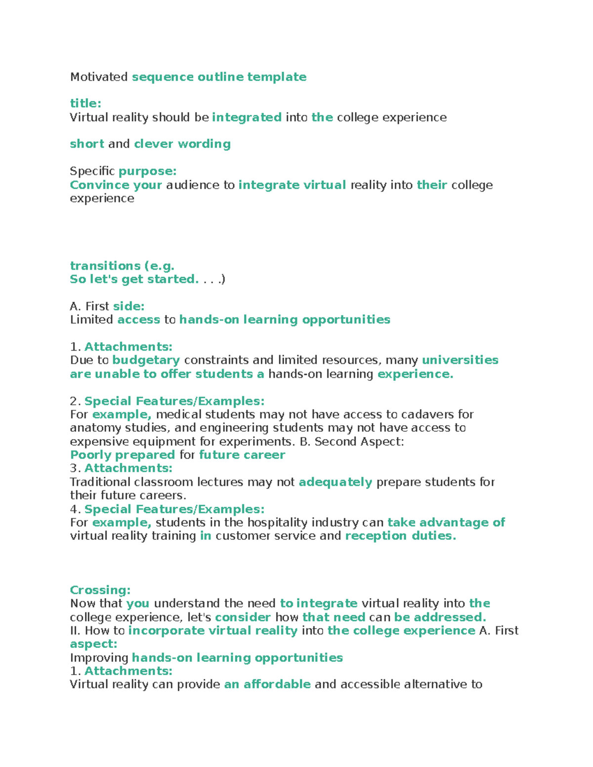 Motivated sequence outline - So let's get started... .) A. First side ...