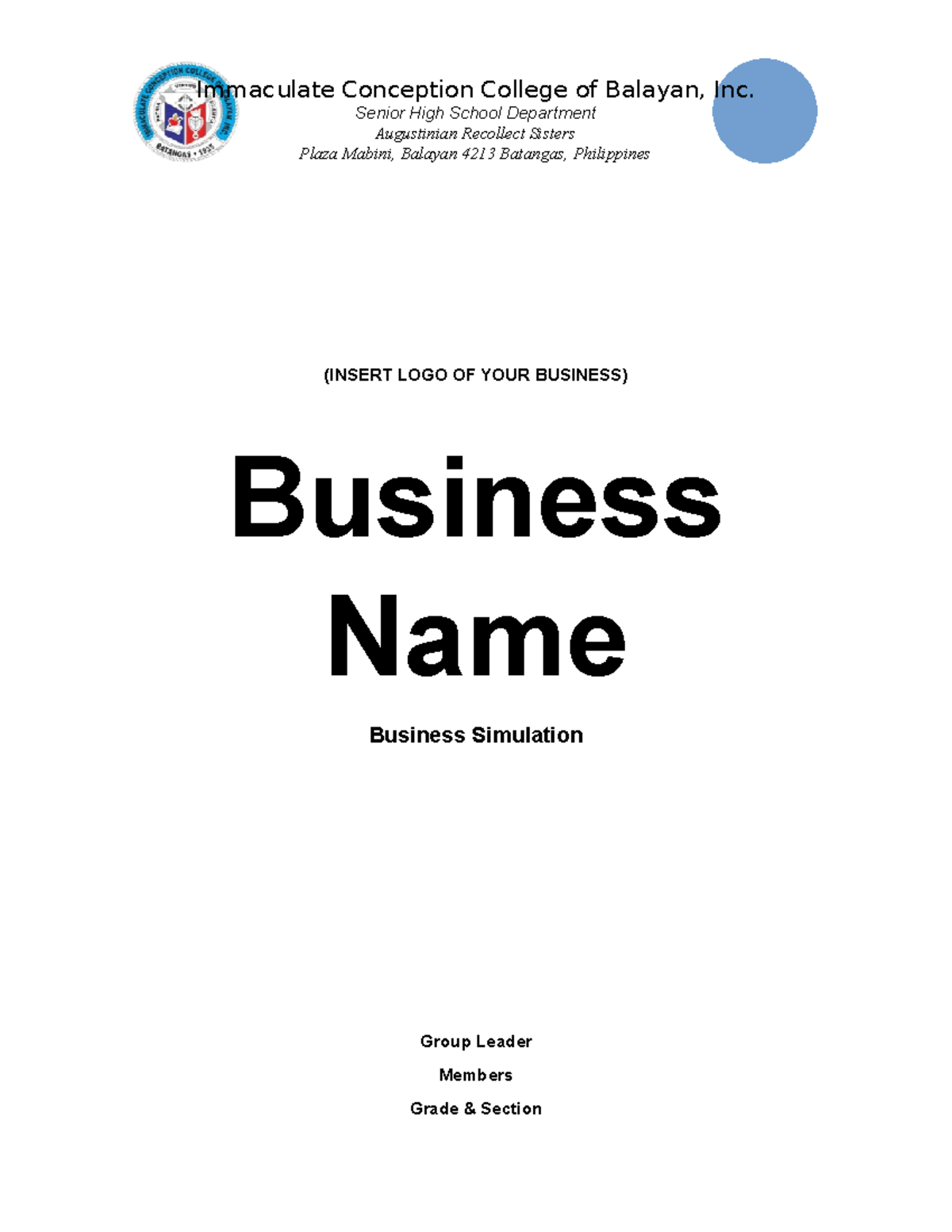 Daily Business Journal - Immaculate Conception College of Balayan, Inc ...