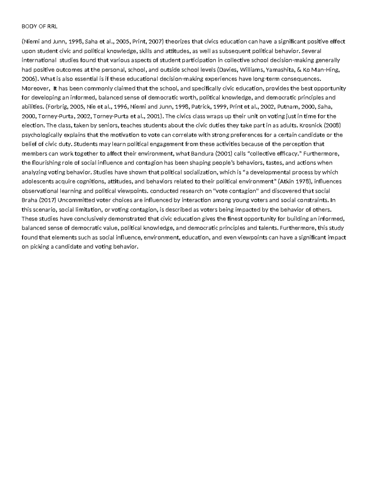 BODY OF RRL - BODY OF RRL (Niemi and Junn, 1998, Saha et al., 2005 ...