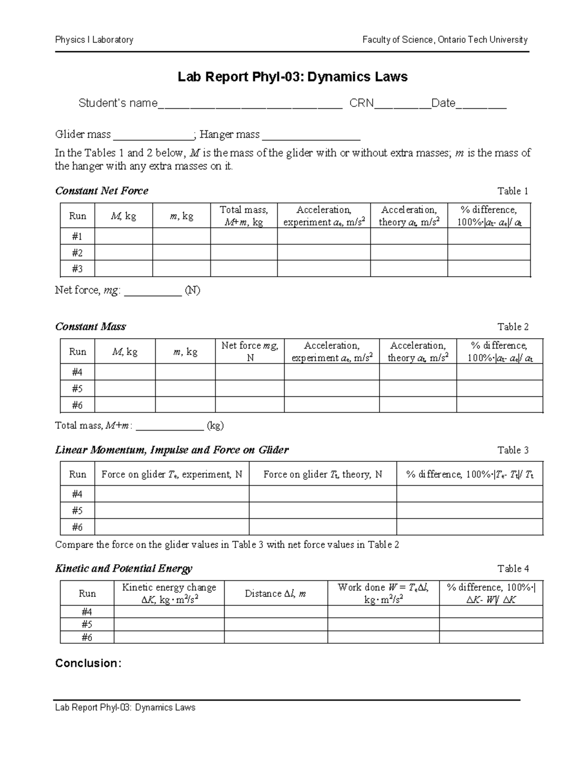 Dynamics Report - lab - Physics I Laboratory Faculty of Science ...
