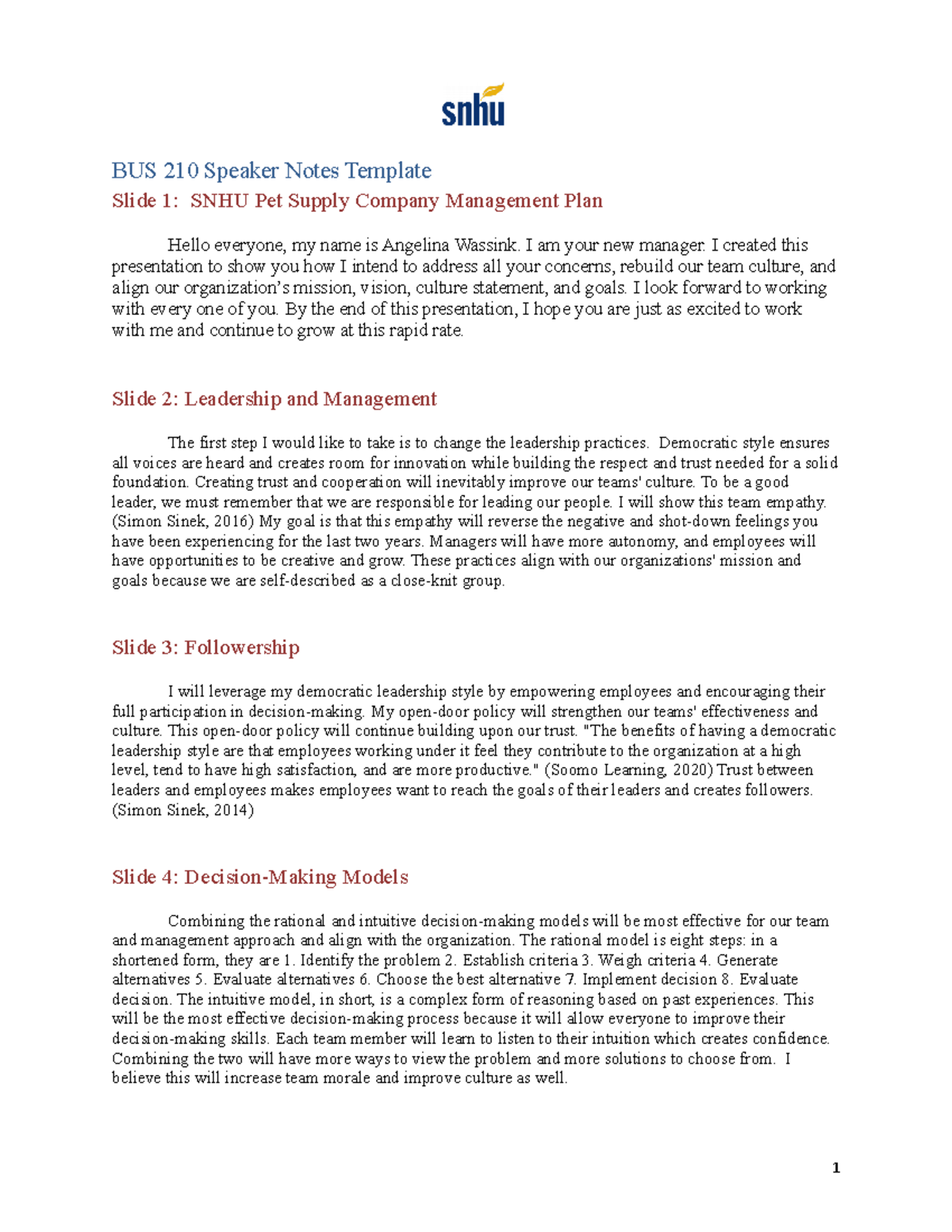 BUS 210 Speaker Notes - coursework - BUS 210 Speaker Notes Template ...