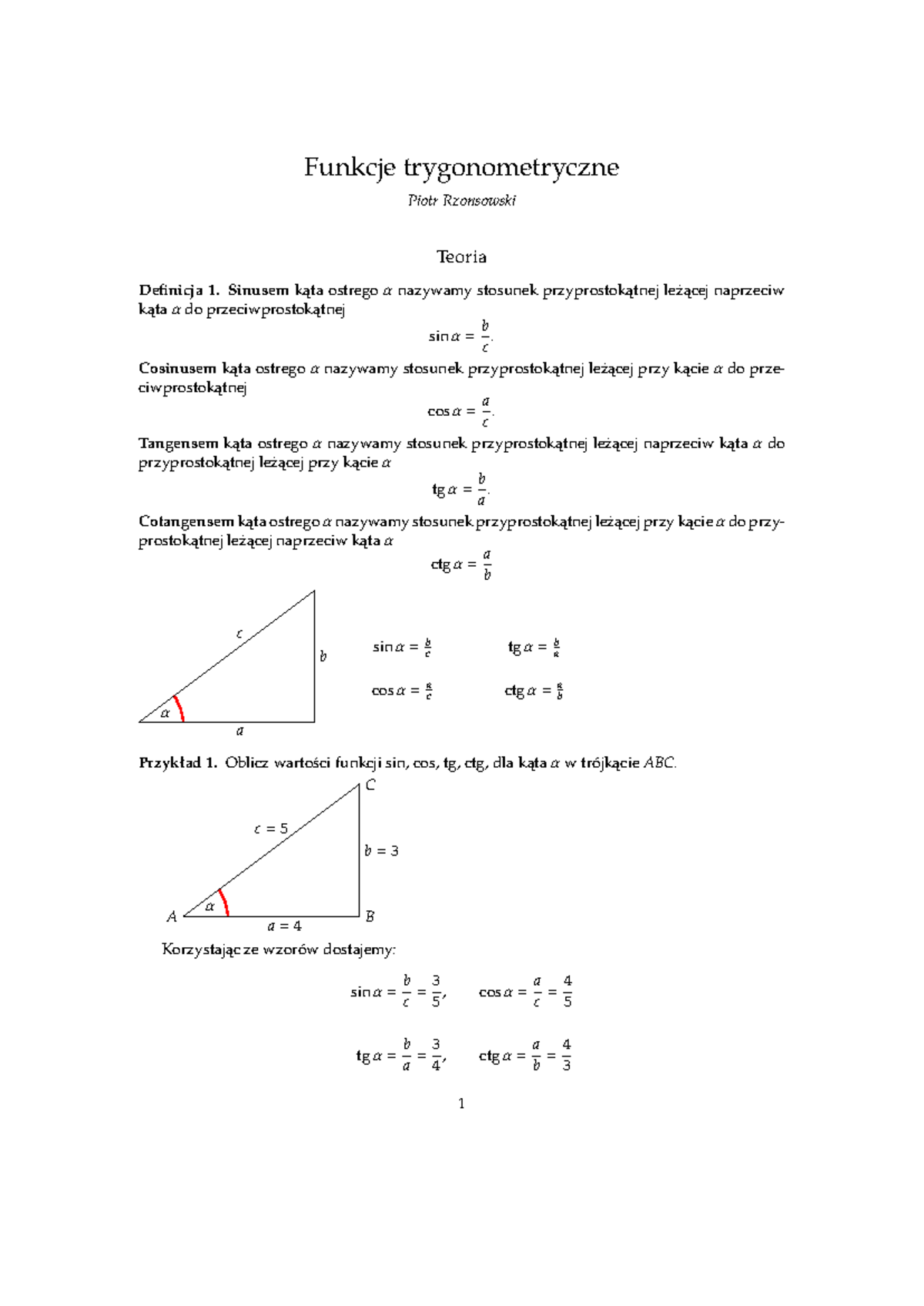 06-trygonometria 15 16 - Funkcje trygonometryczne Piotr Rzonsowski ...