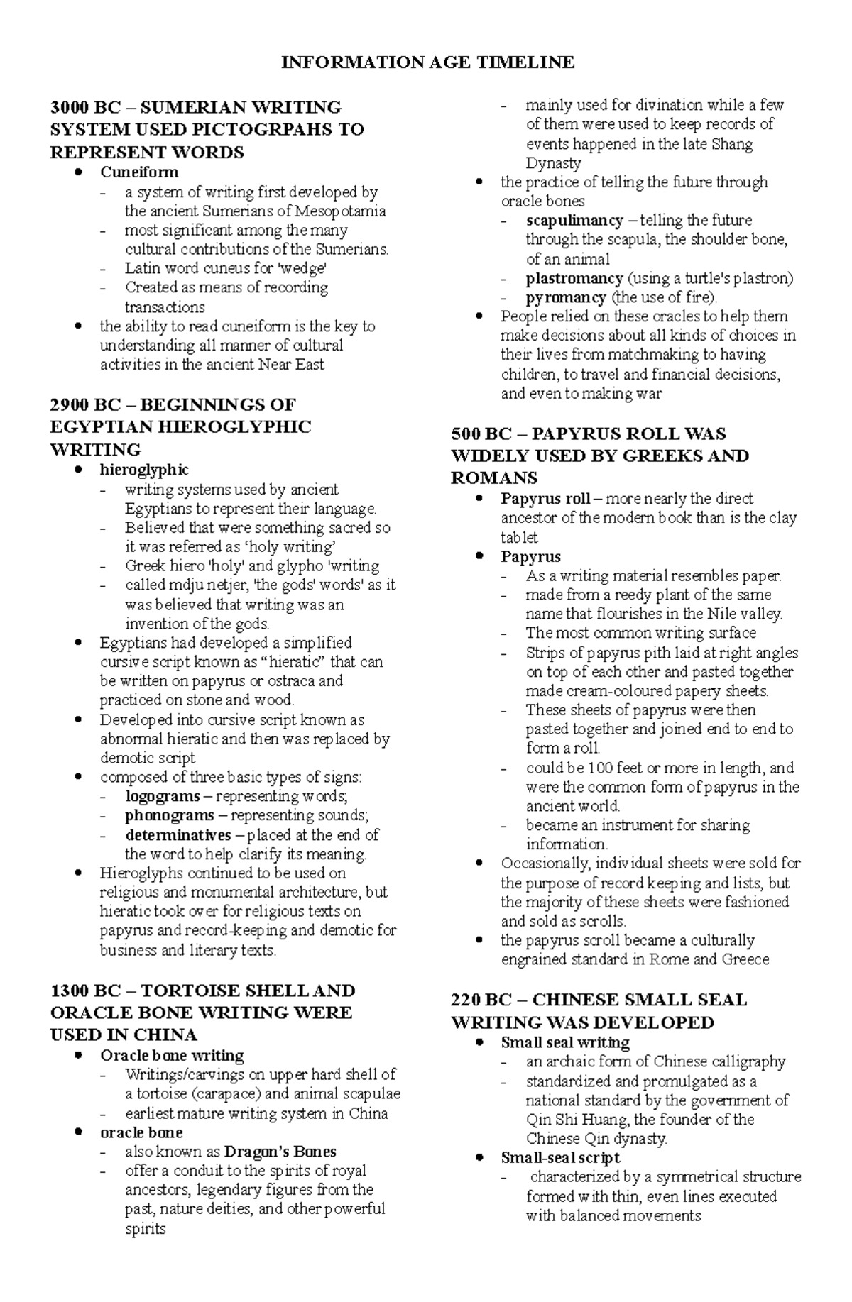Information AGE - INFORMATION AGE TIMELINE 3000 BC – SUMERIAN WRITING ...
