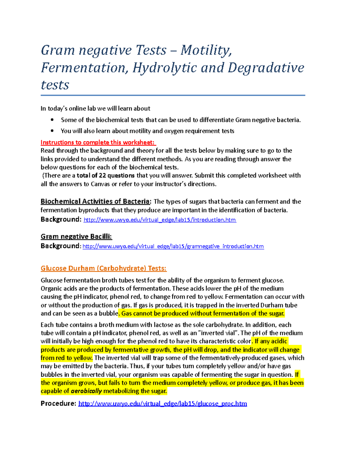 Lab12 - N/A - Gram negative Tests – Motility, Fermentation, Hydrolytic ...