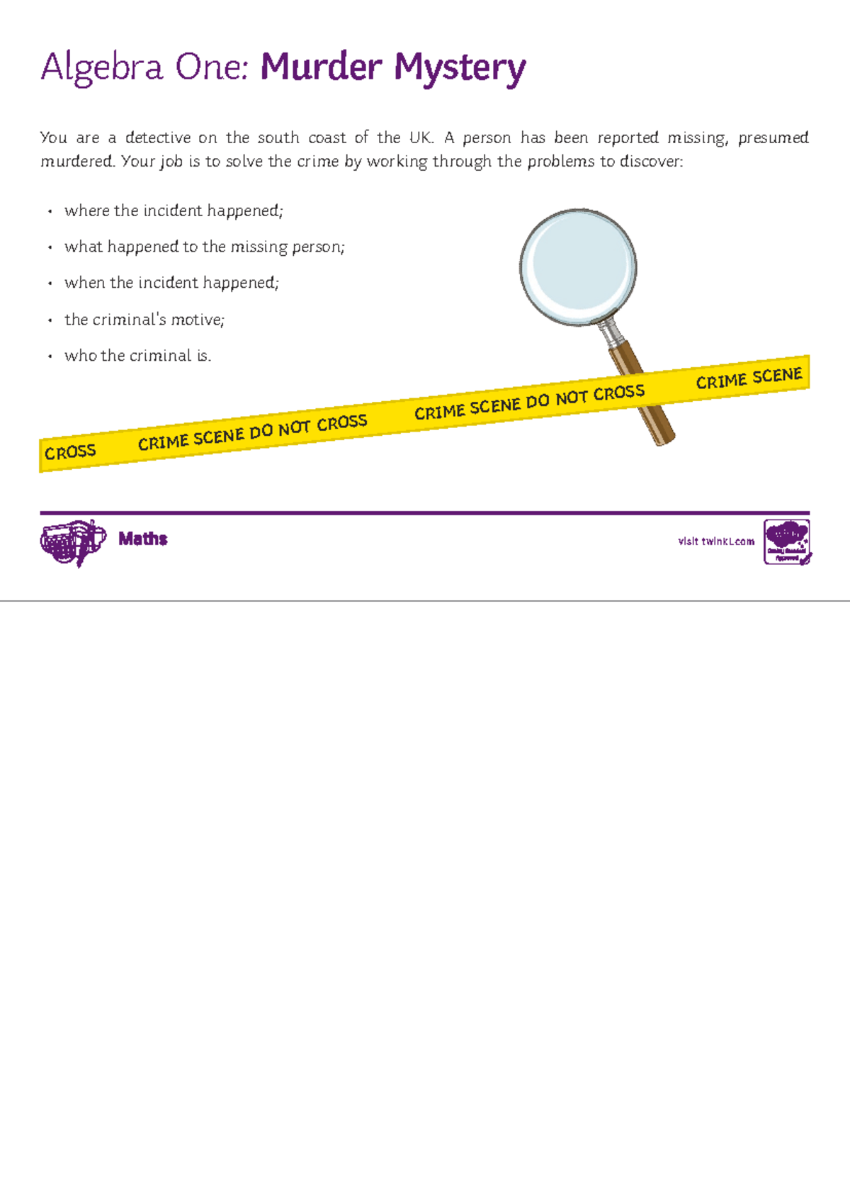 Algebra One - Murder Mystery Activity - You are a detective on the ...
