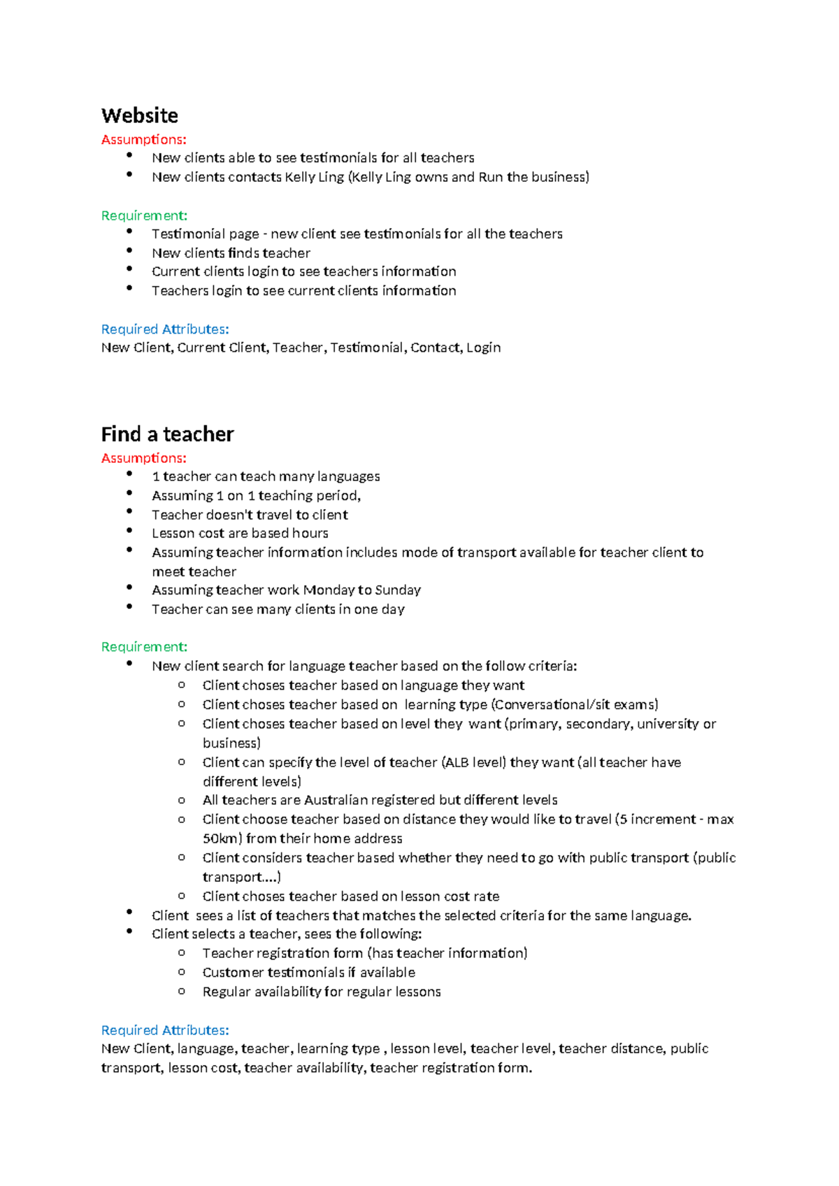 Assignment backup - Website Assumptions: New clients able to see ...