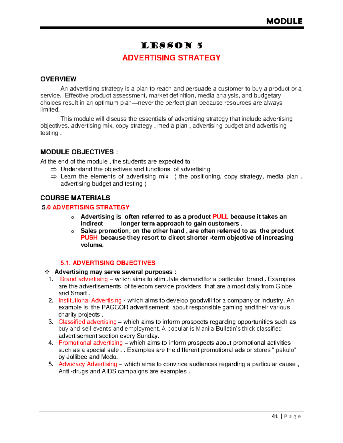 Lesson 5 Advertising Strategy - Student COPY NEW - LESSON 5 ADVERTISING ...