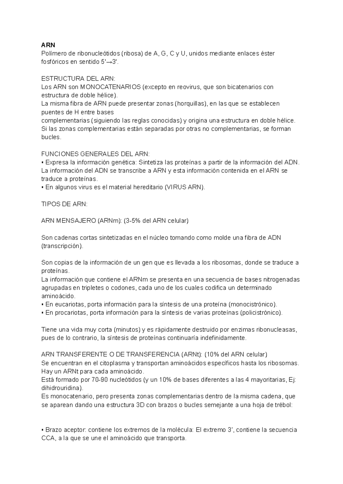 Documento sin título - apuntes - ARN Polímero de ribonucleótidos ...