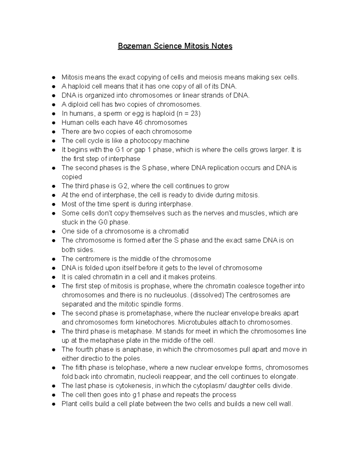 Bozeman Science- Mitosis Notes - A haploid cell means that it has one ...