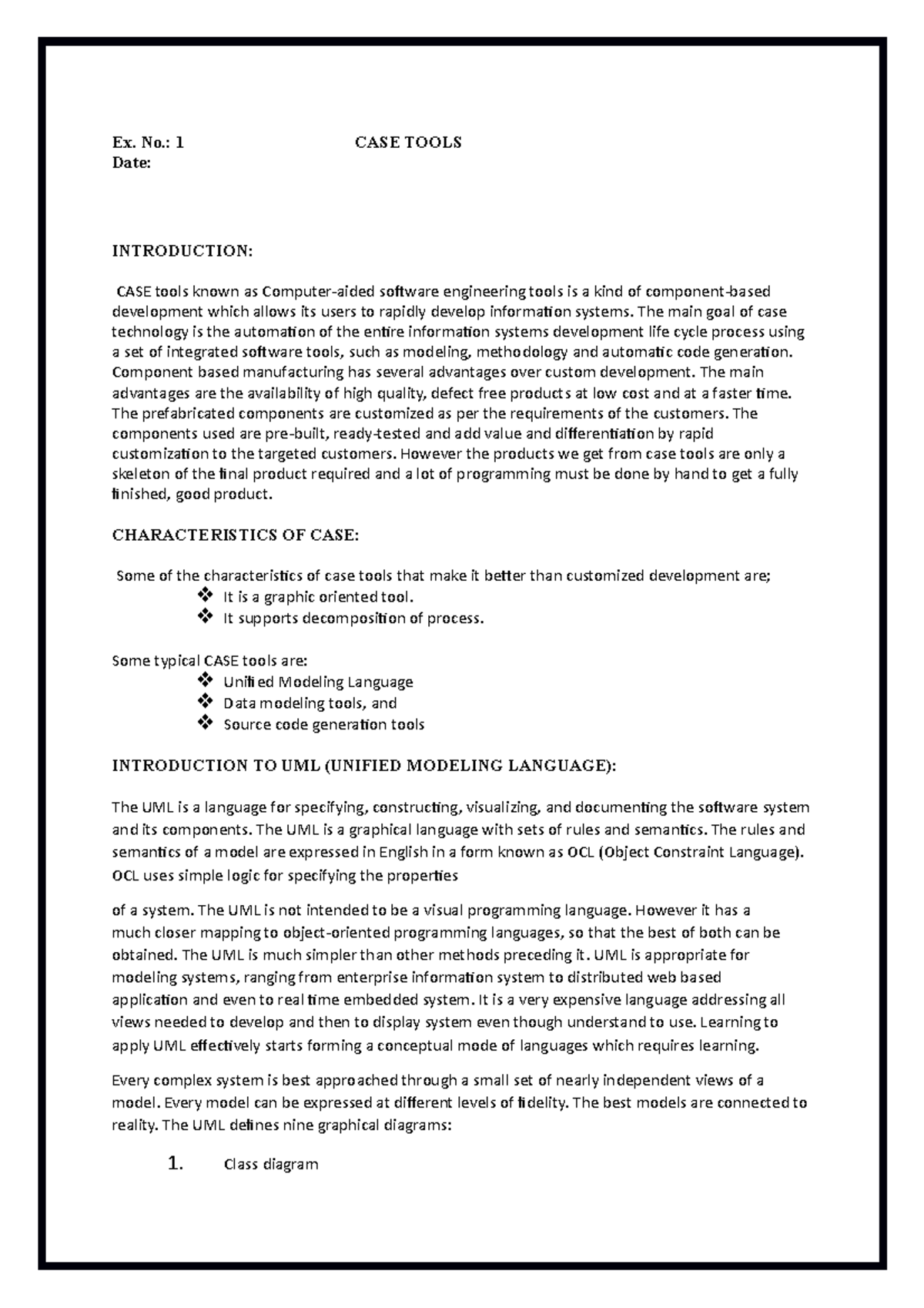 OOAD-LAB - Lab meterial - Ex. No.: 1 CASE TOOLS Date: INTRODUCTION ...