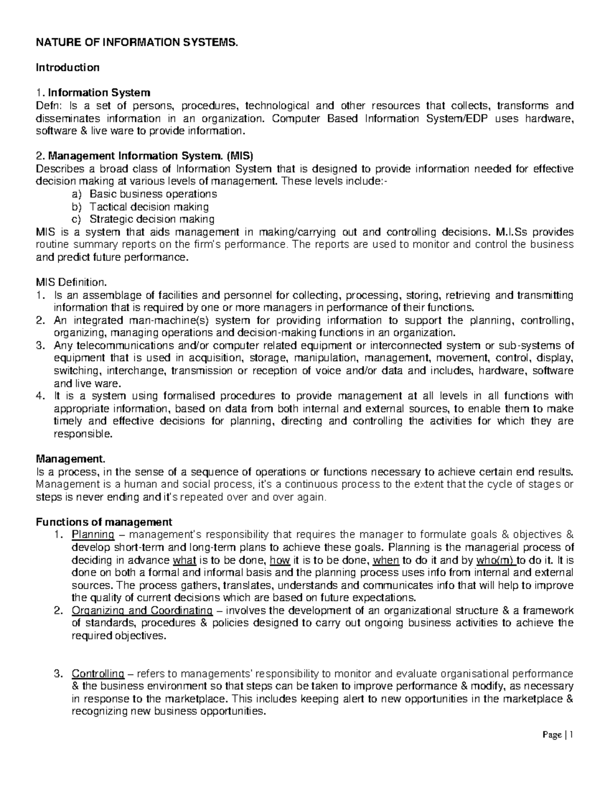 computer networks - NATURE OF INFORMATION SYSTEMS. Introduction Information System Defn: Is a ...