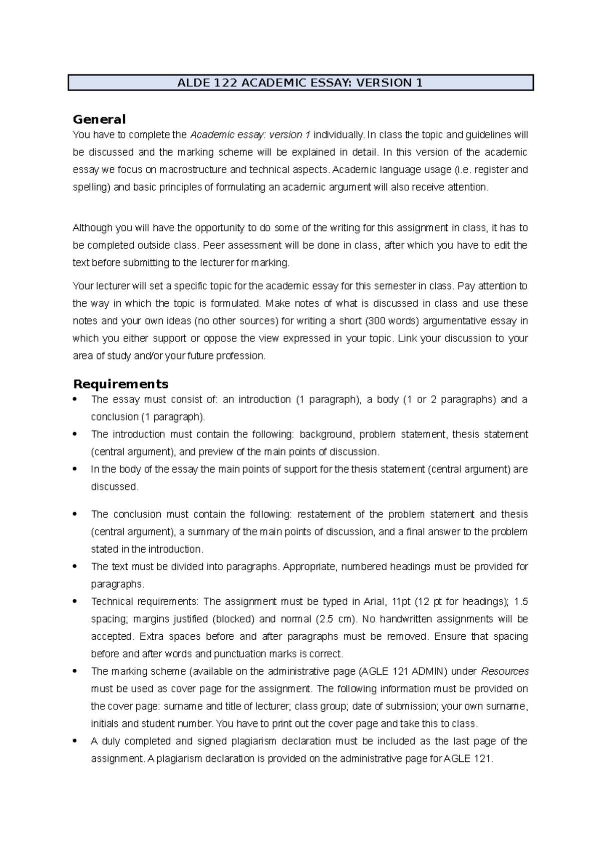 ALDE 122 Academic essay version 1 2018 1 instructions - ALDE 122 ...