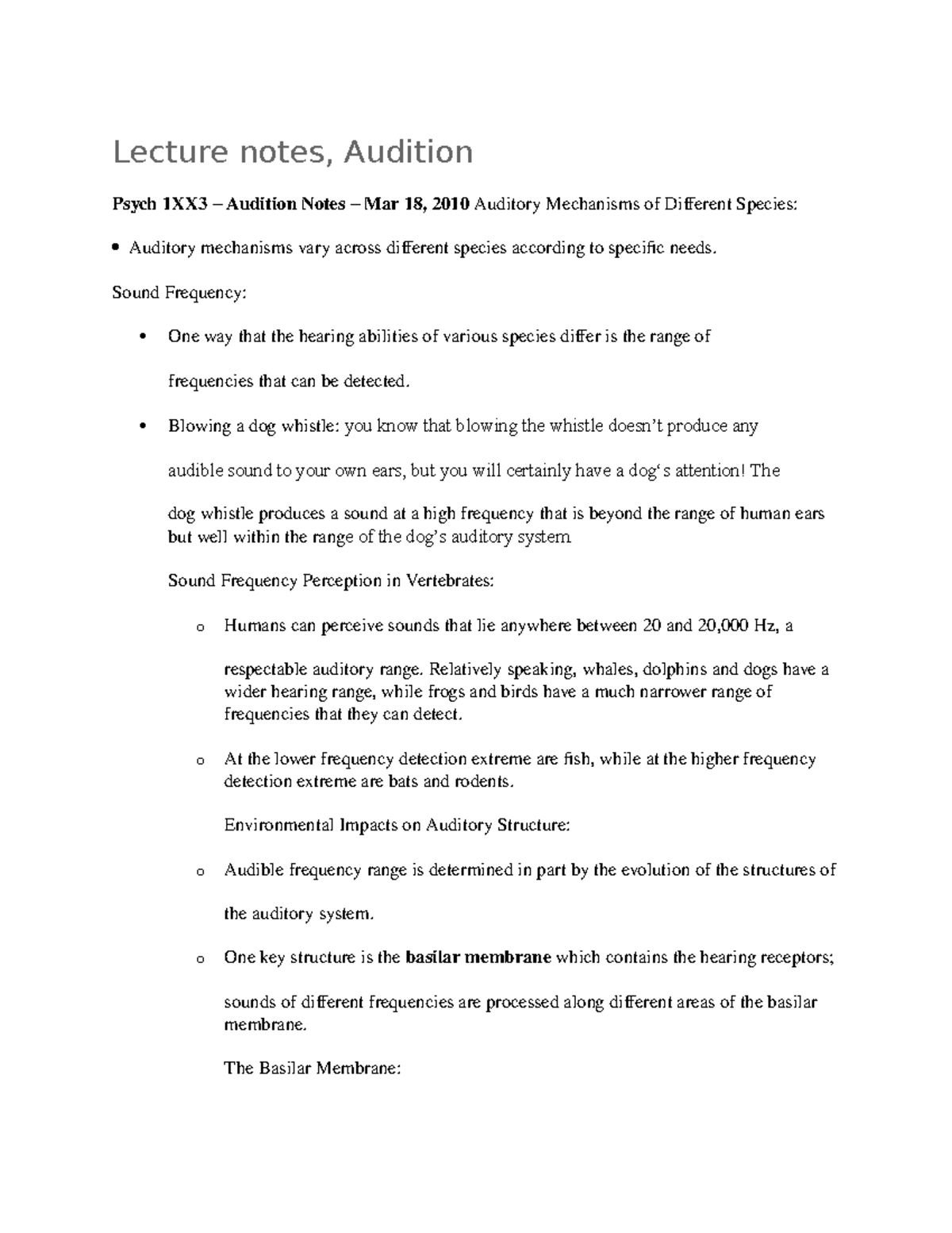 Audition notes - psych - Lecture notes, Audition Psych 1XX3 – Audition ...