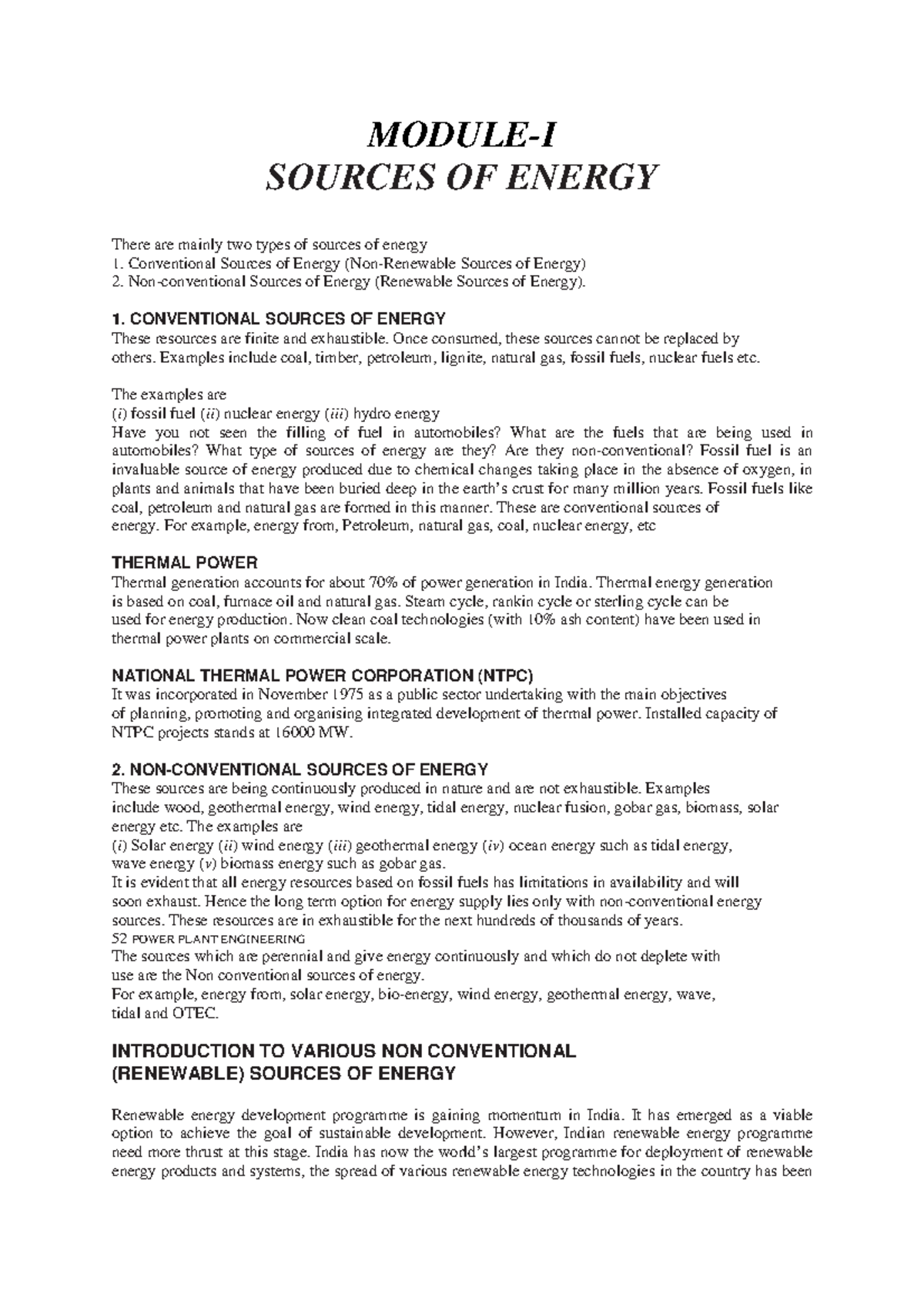 Power Plant Engineering - MODULE-I SOURCES OF ENERGY There are mainly ...
