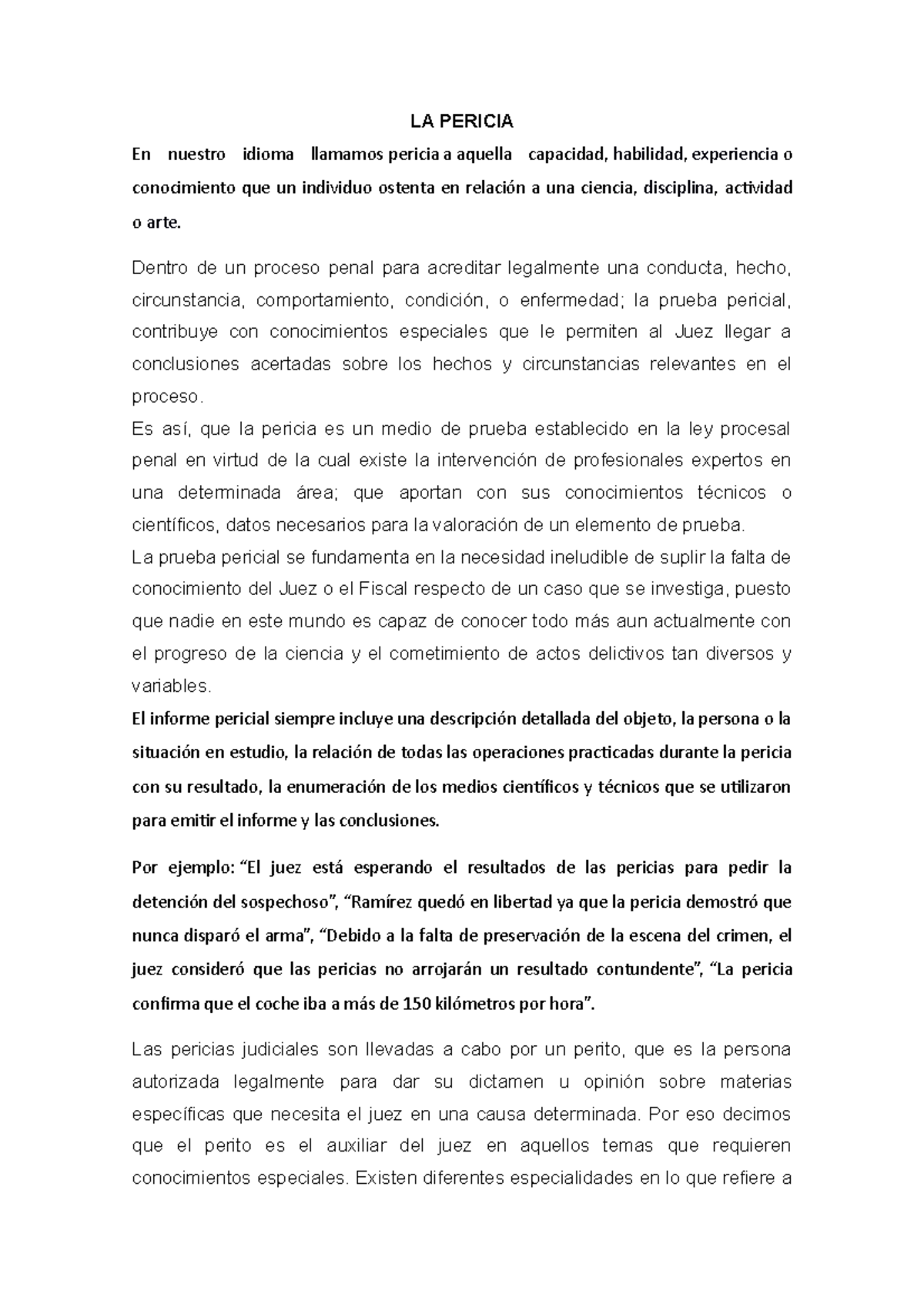 LA Pericia - LA PERICIA En nuestro idioma llamamos pericia a aquella ...