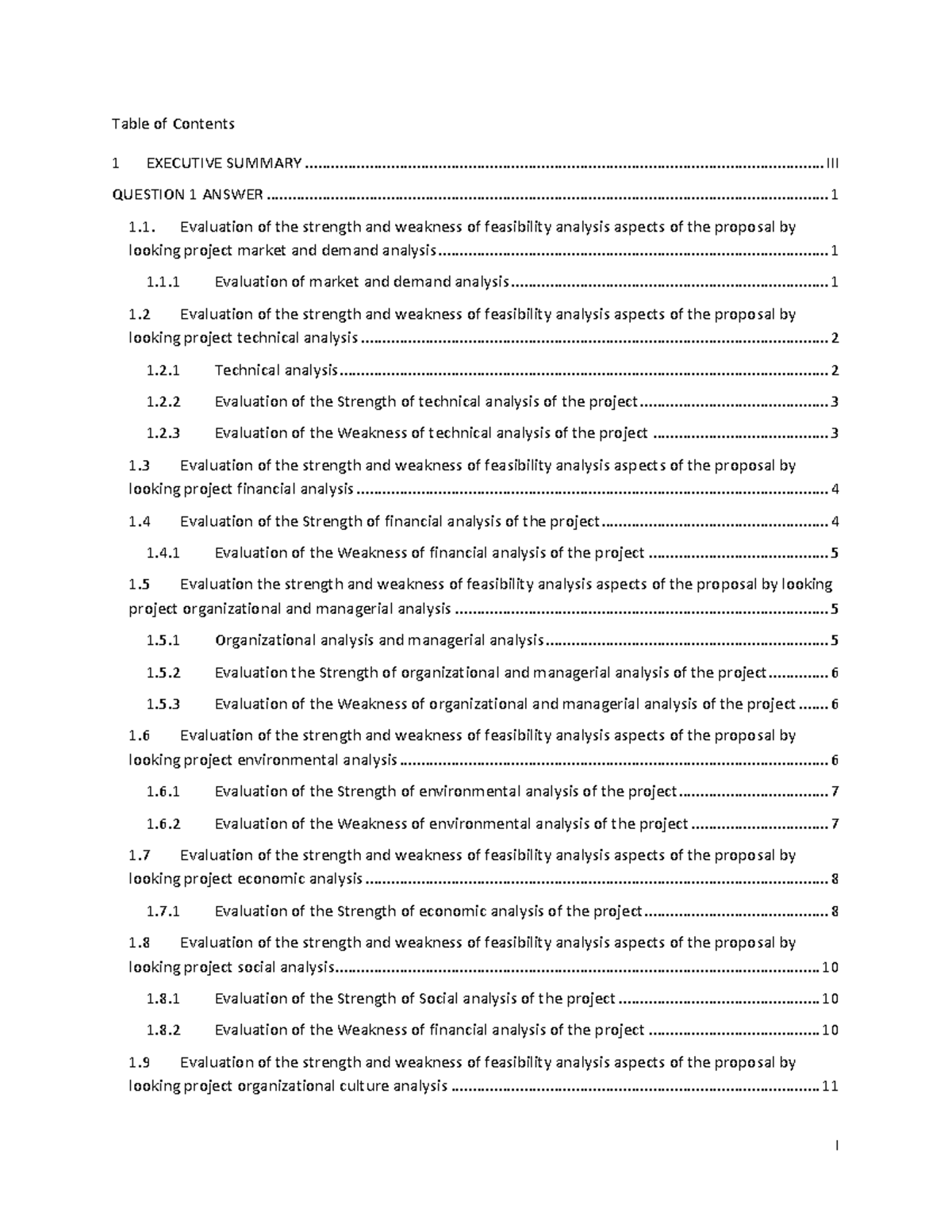 Executive Summary 1111 - I Table of Contents 1 EXECUTIVE SUMMARY - Studocu