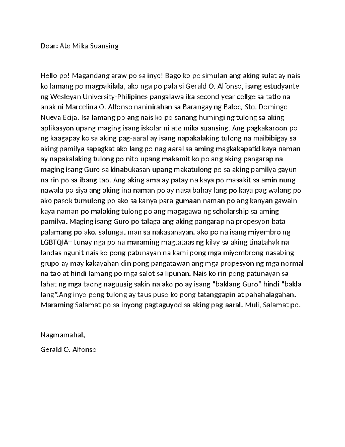 Scholarship - Please read the message , - Dear: Ate Mika Suansing Hello ...