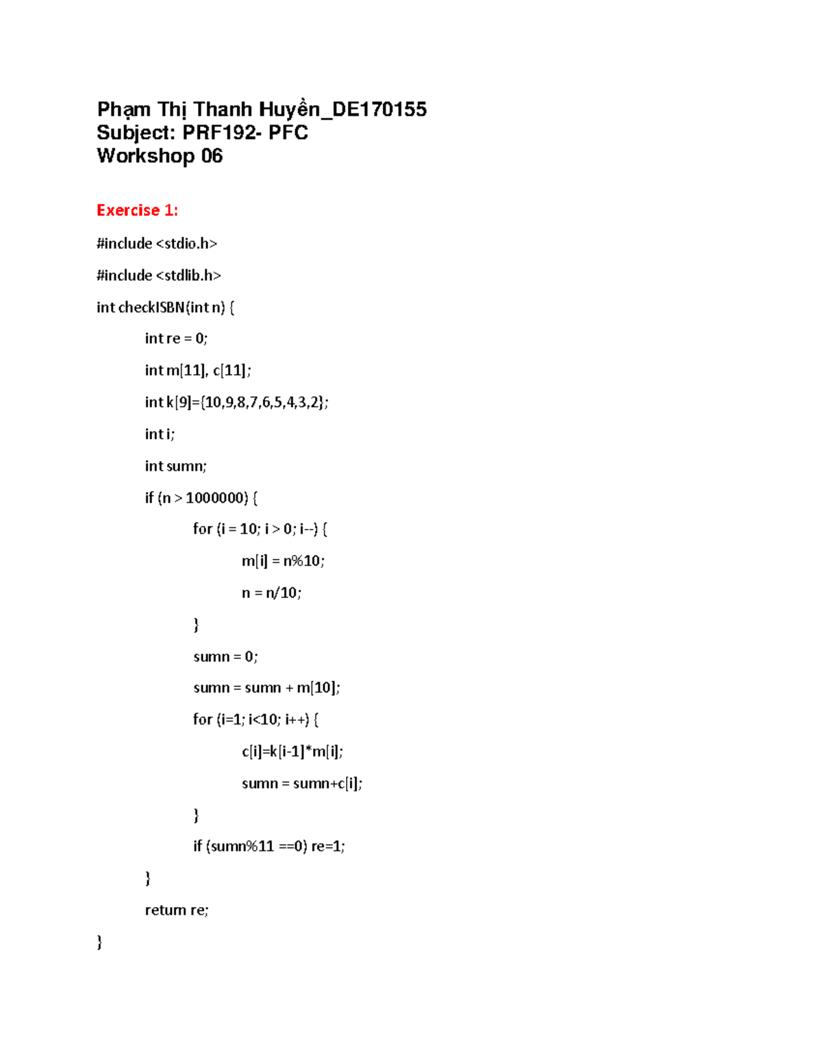 Phạm Thị Thanh Huyền De170155 Ws6 Phạm Thị Thanh Huyềnde Subject Prf192 Pfc Workshop 06