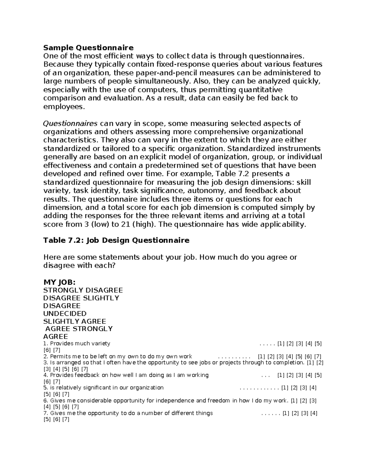 Sample questionnaire - Sample Questionnaire One of the most efficient ...