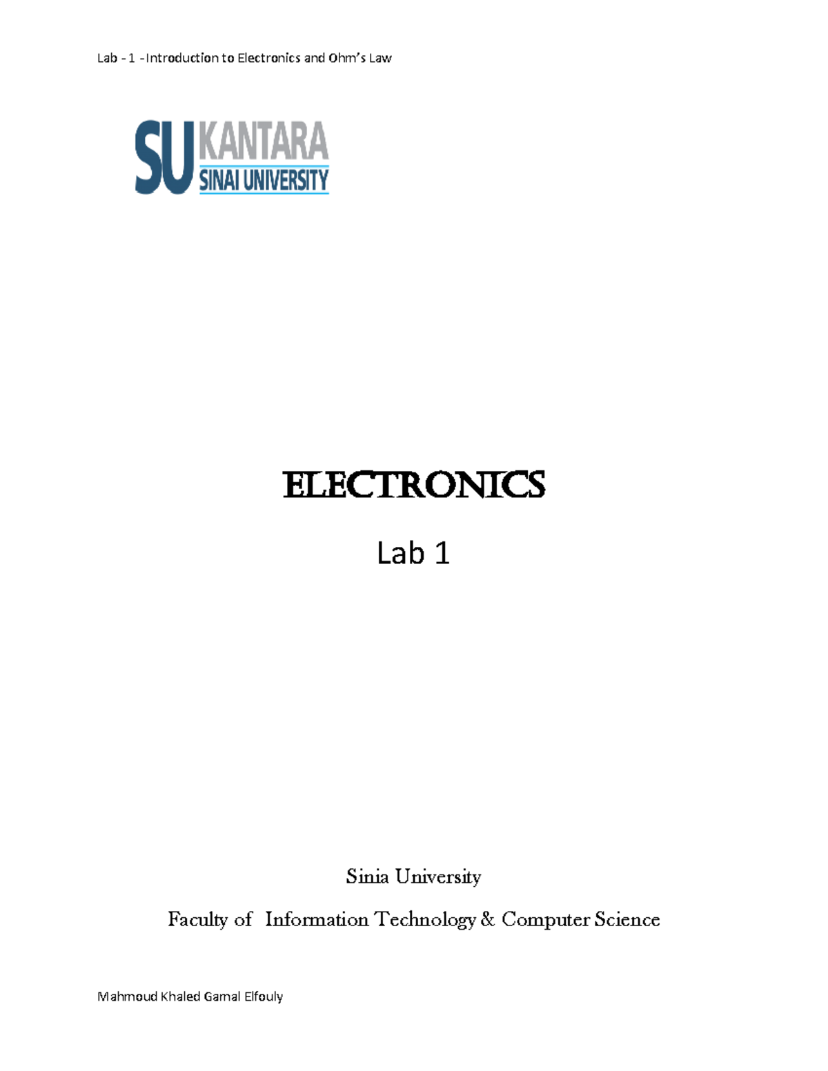 Electronic Lab 1 - Electronics Lab 1 Sinia University Faculty of ...