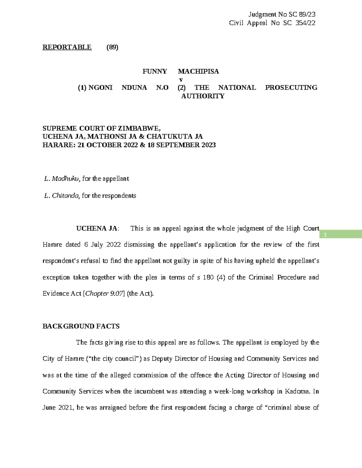 Machipisa v Nduna NO and Another (89 of 2023) 2023 ZWSC 47 (18 ...