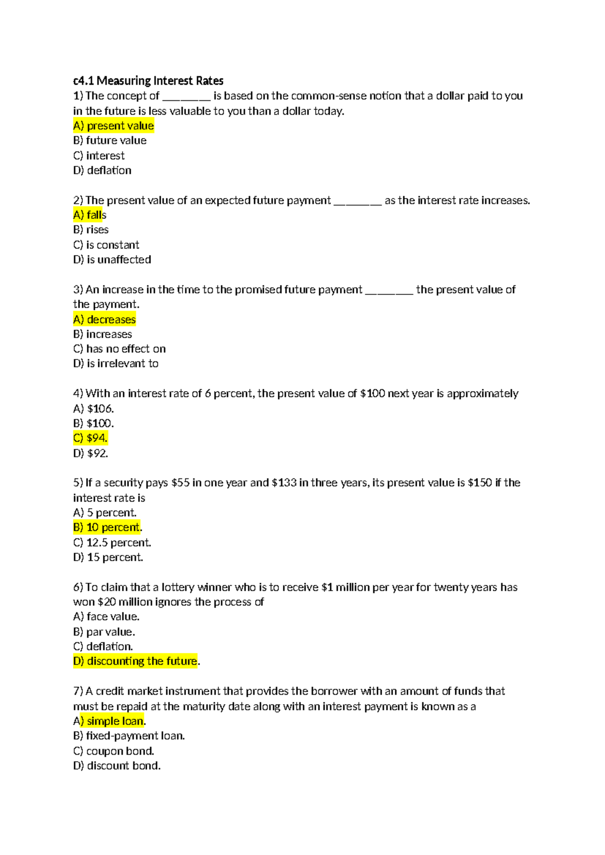 Interest rate - xcnkdfdlkf - c4 Measuring Interest Rates 1) The concept ...