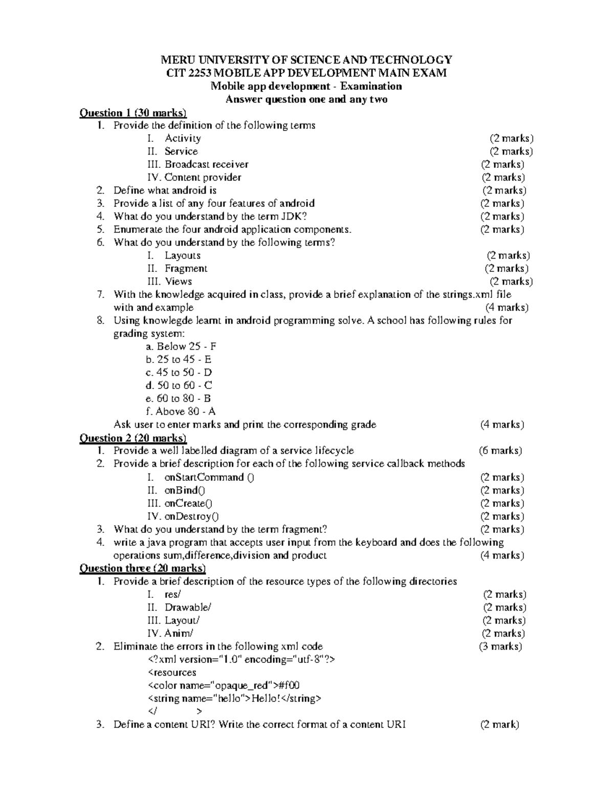 CIT 2253 Mobile APP Development MAIN EXAM - MERU UNIVERSITY OF SCIENCE ...