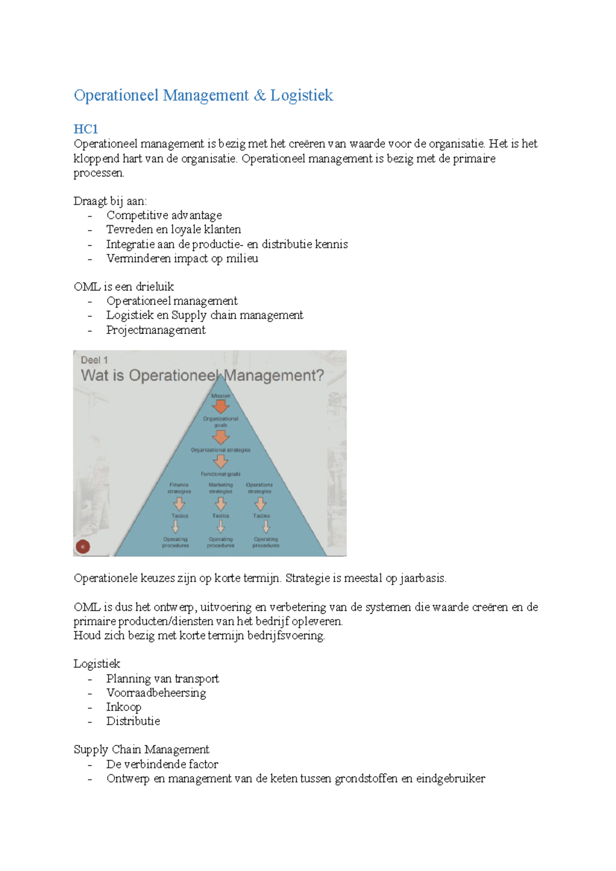 Operationeel Management & Logistiek Samenvatting - Operationeel ...