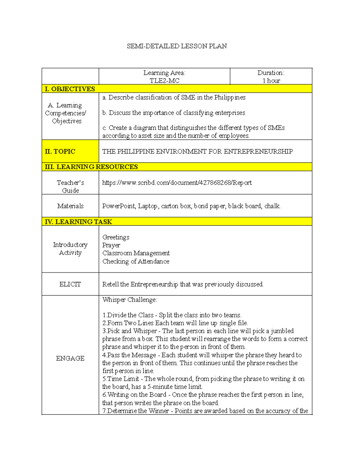 Lesson PLAN in TLE2-MC - SEMI-DETAILED LESSON PLAN Learning Area: TLE2-MC Duration: 1 hour I ...