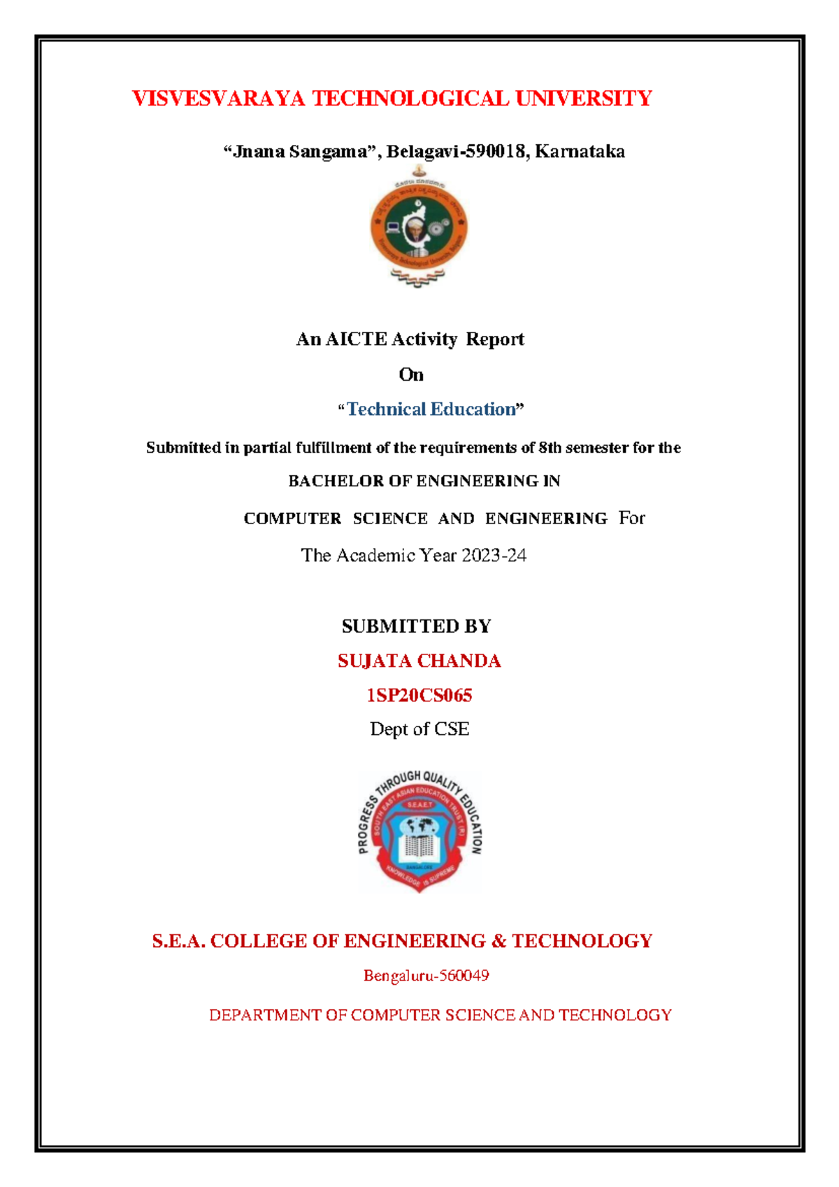 Aicte Sujatanew - dddddf - VISVESVARAYA TECHNOLOGICAL UNIVERSITY “Jnana ...