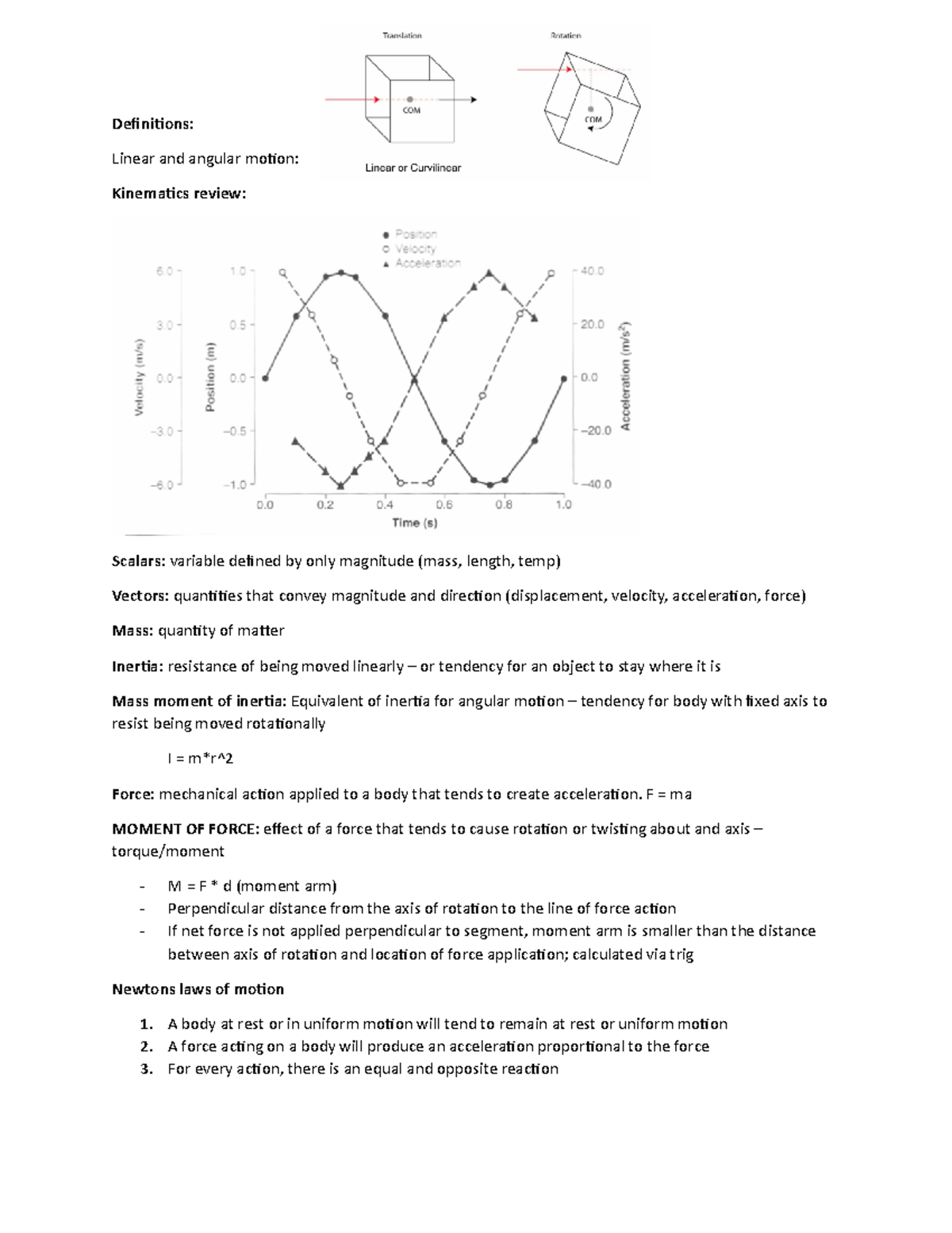 316 Midterm - Definitions: Linear and angular motion: Kinematics review ...