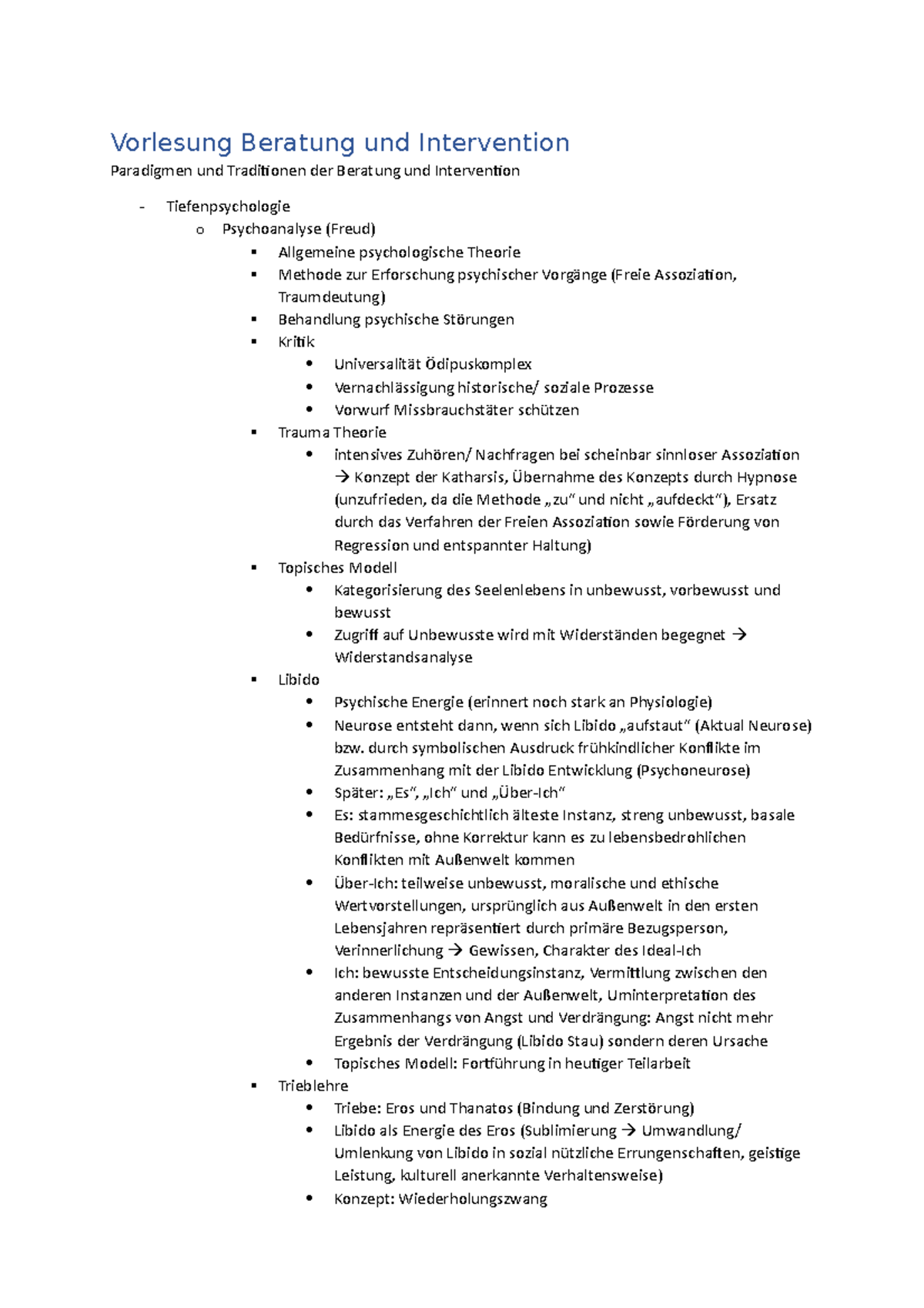 Vorlesung Beratung und Intervention - FH SWF - StuDocu