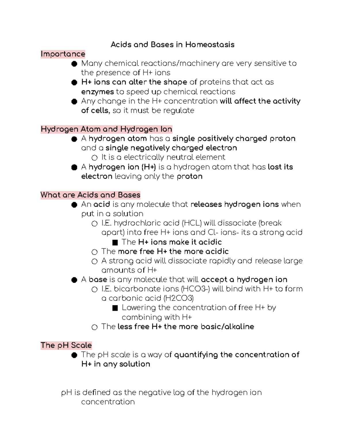 Acid-Base Balance - Acid-Base Notes - Acids and Bases in Homeostasis ...