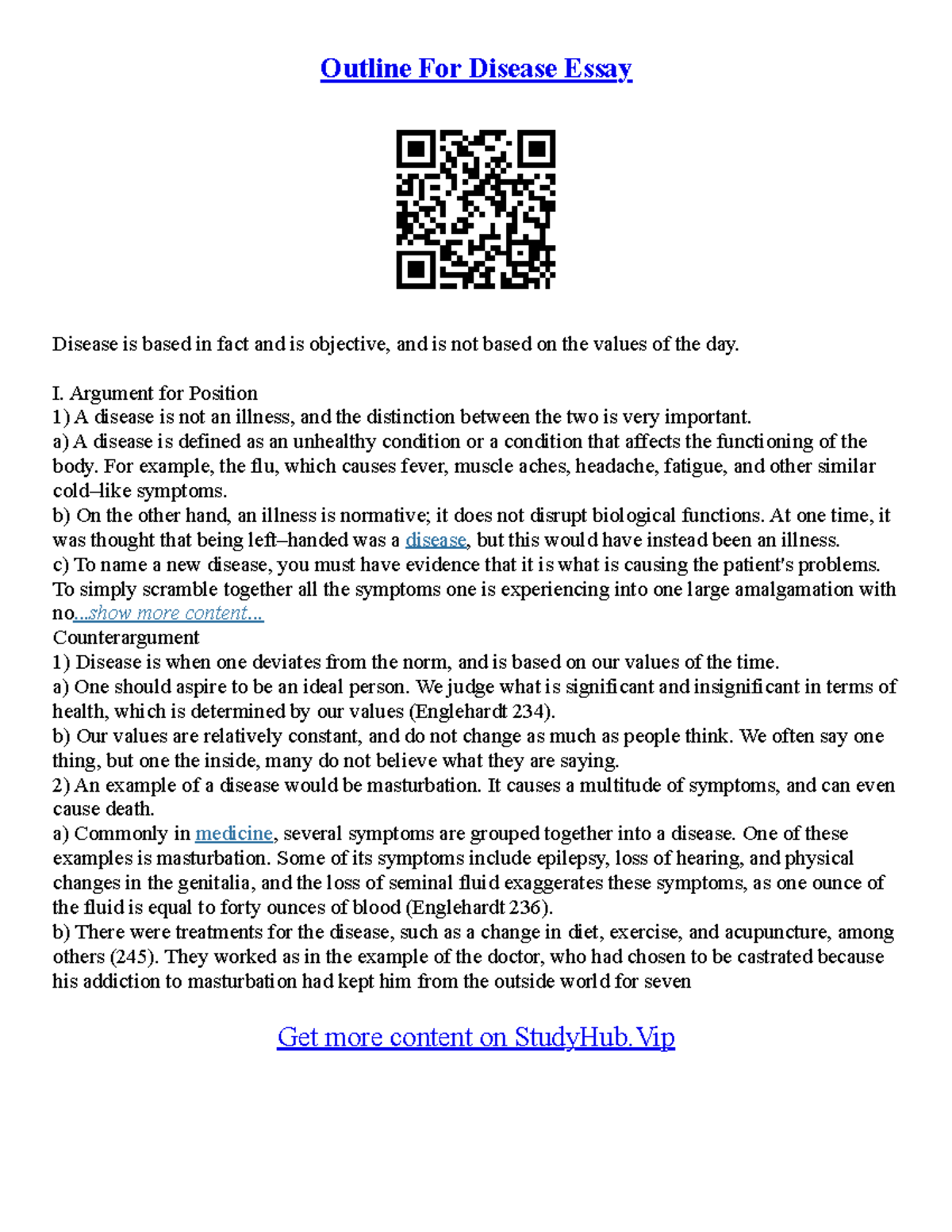 Outline For An Essay - Outline For Disease Essay Disease is based in ...