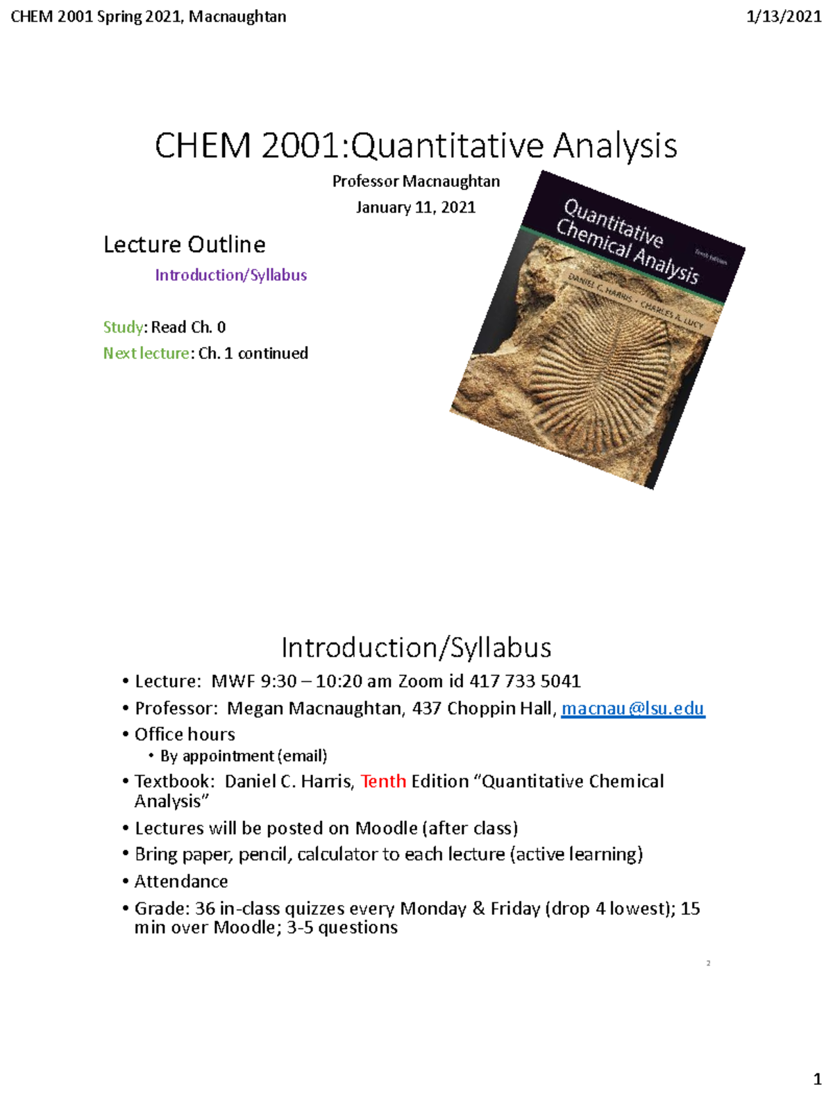Ch. 0 and 1 - Lecture notes 1 - CHEM 2001:Quantitative Analysis ...