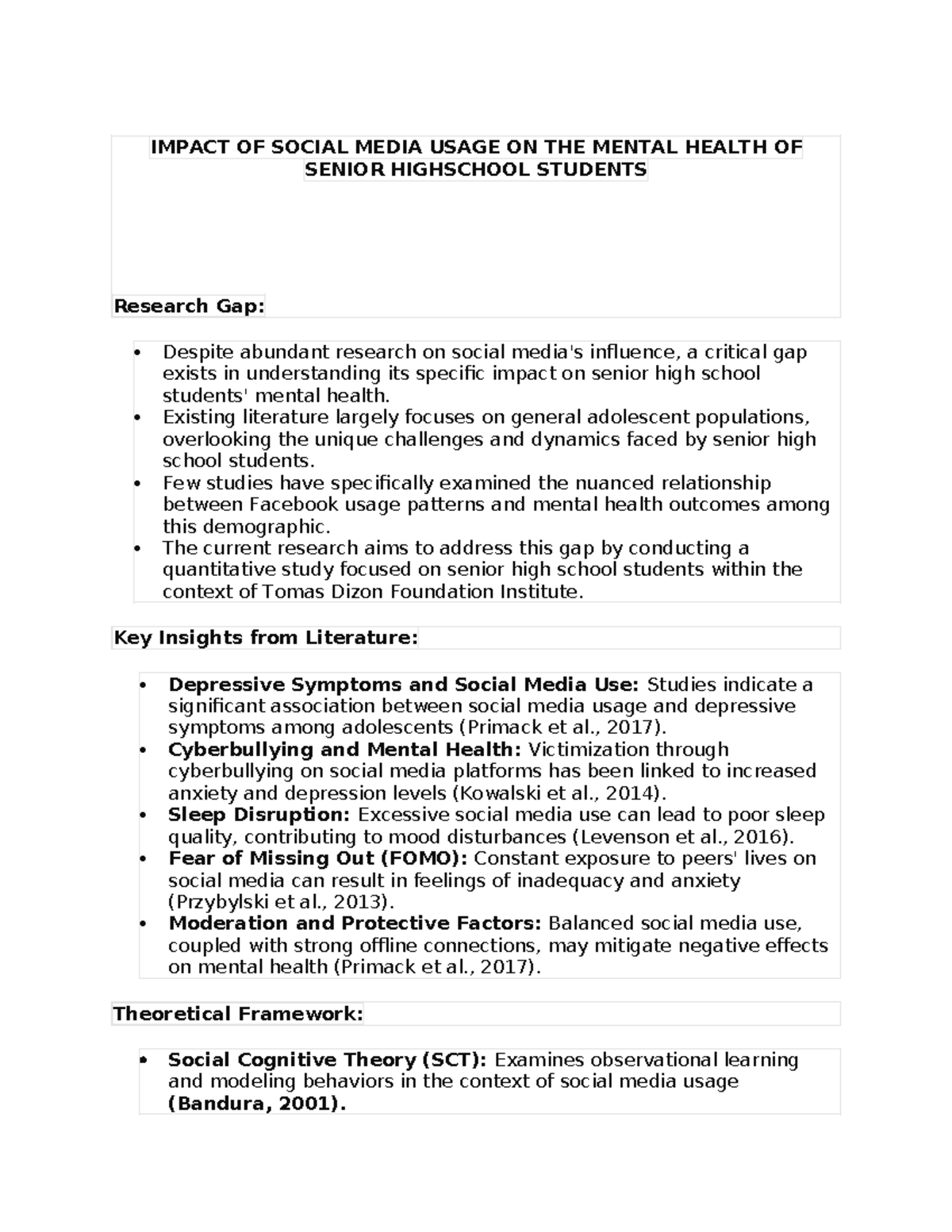 Research-Overview - IMPACT OF SOCIAL MEDIA USAGE ON THE MENTAL HEALTH ...