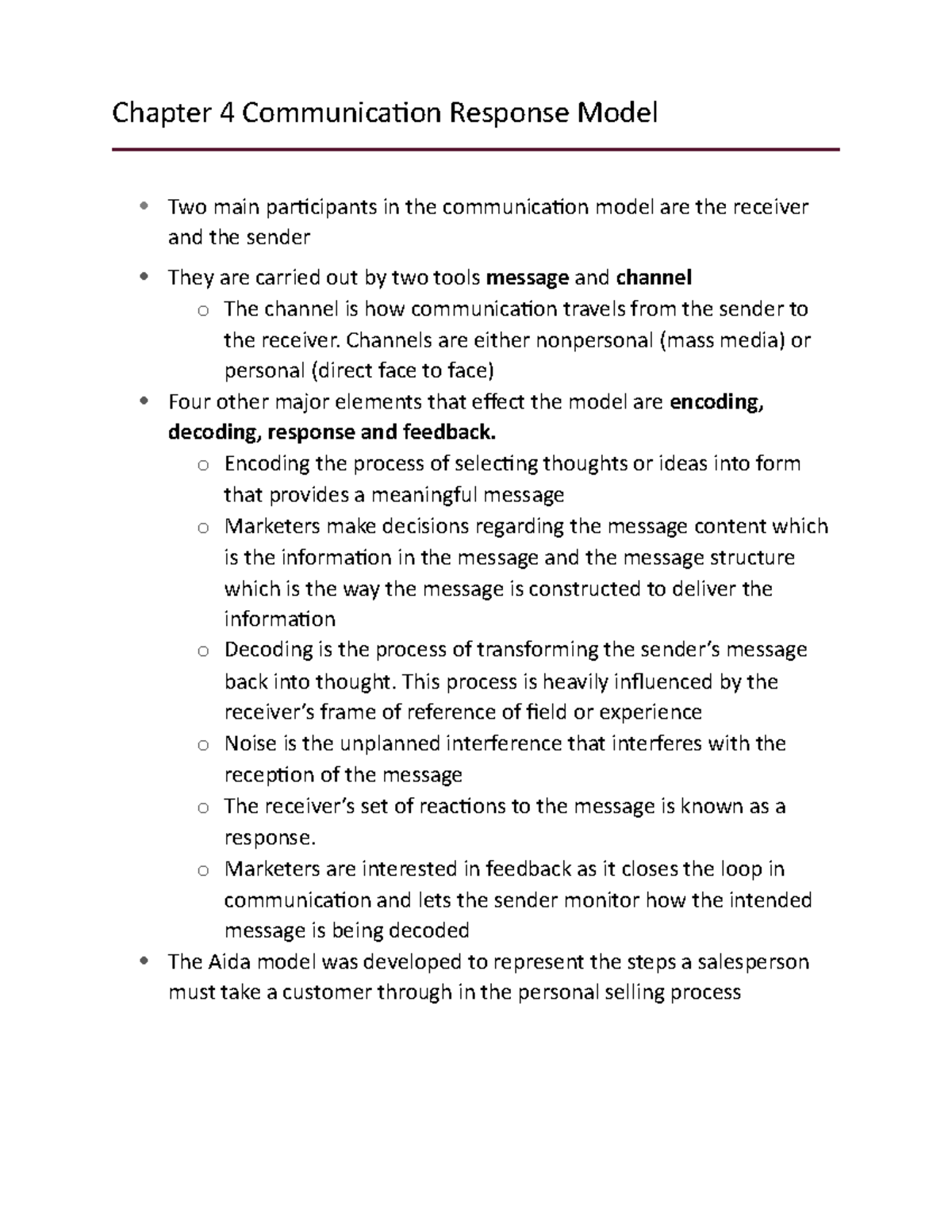 Chapter 4 Communication Response Model - Channels are either ...