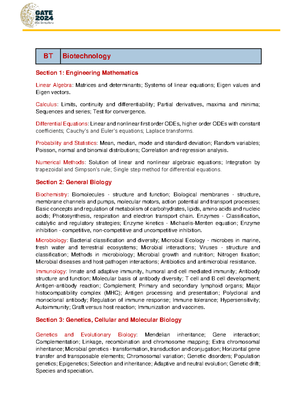 Bt - hsys - BT Biotechnology Section 1: Engineering Mathematics Linear ...