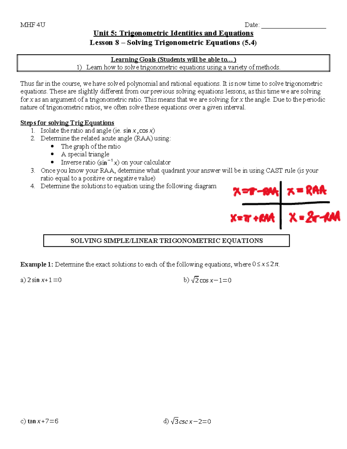 1 Solving Trigonometric Equations Learn How To Solve Trigonometric Equations Using A