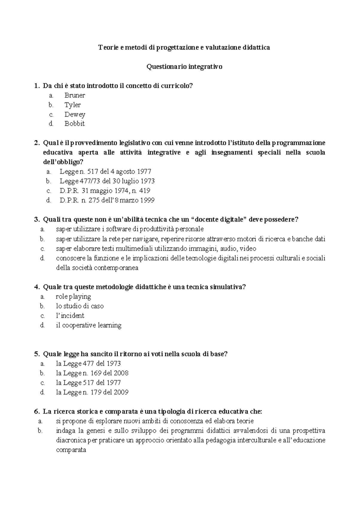 Questionario interativo - Teoria e metodi - Teorie e metodi di ...