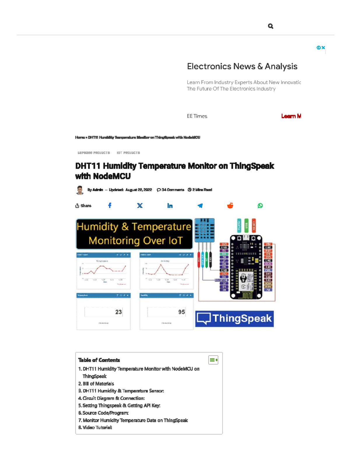 DHT - DHT 11 and NodeMCU ESP8266 - Control System - Studocu